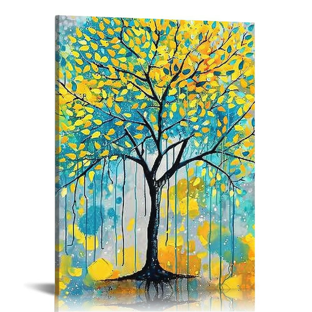 JEUXUS Colorful Tree Canvas Wall Art Abstract Spring Tree Painting ...