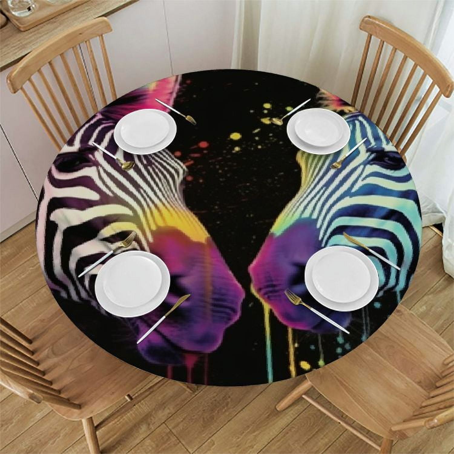 JEUXUS Cool Wildlife Zebra Round Tablecloth Washable Table Cover ...