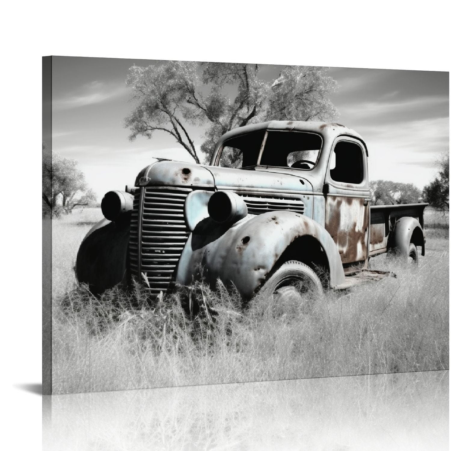 JEUXUS Country Car Canvas Wall Art: Rusty Ancient Blue Truck Prints ...