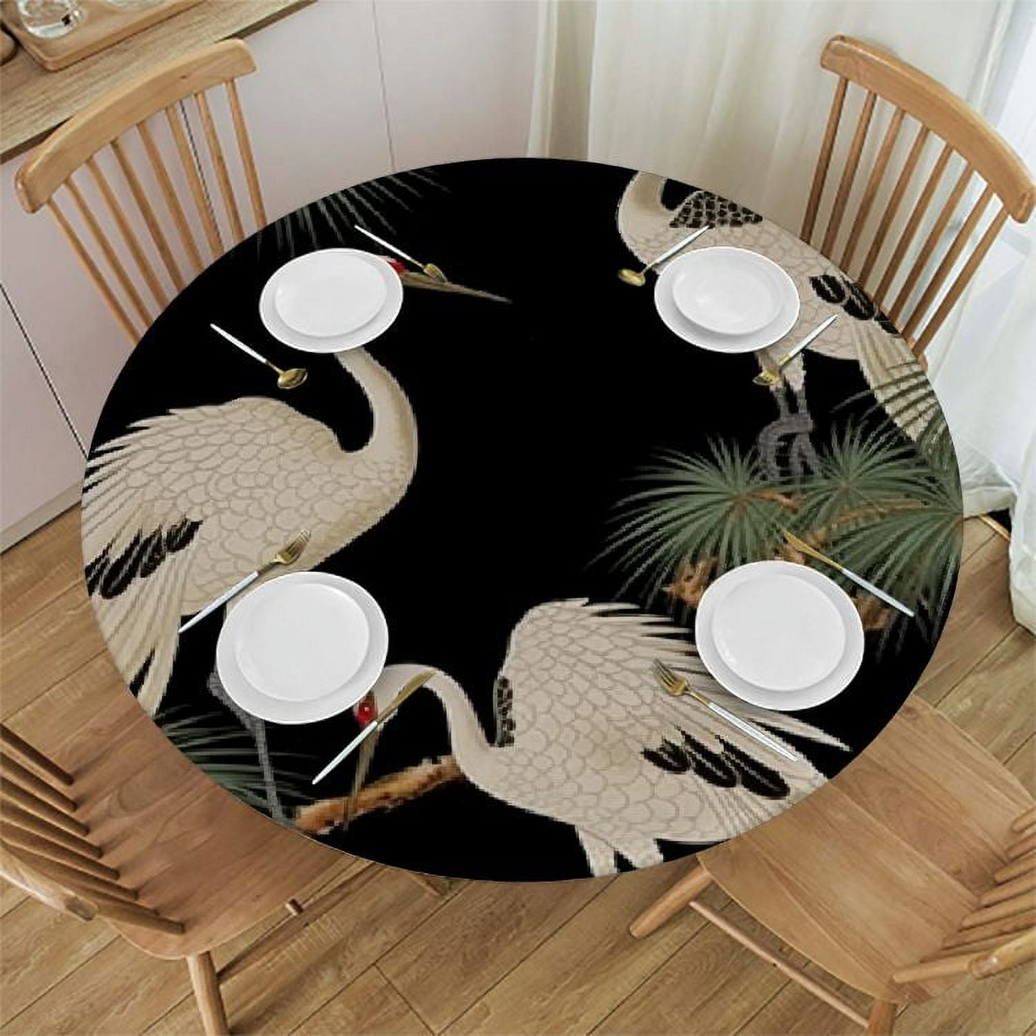 JEUXUS Crane Round Table cover,Asia Bird Japanese Animal Water ...