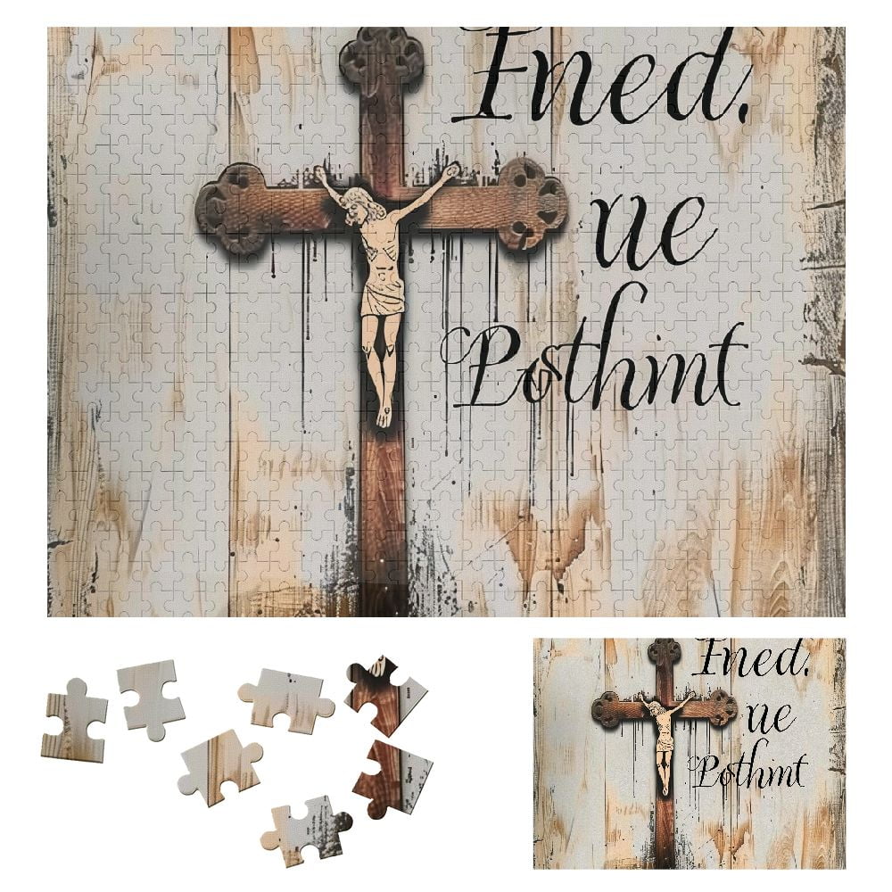 JEUXUS Cross Bible Verse Faith Wooden Puzzle Challenging Difficult Wood ...