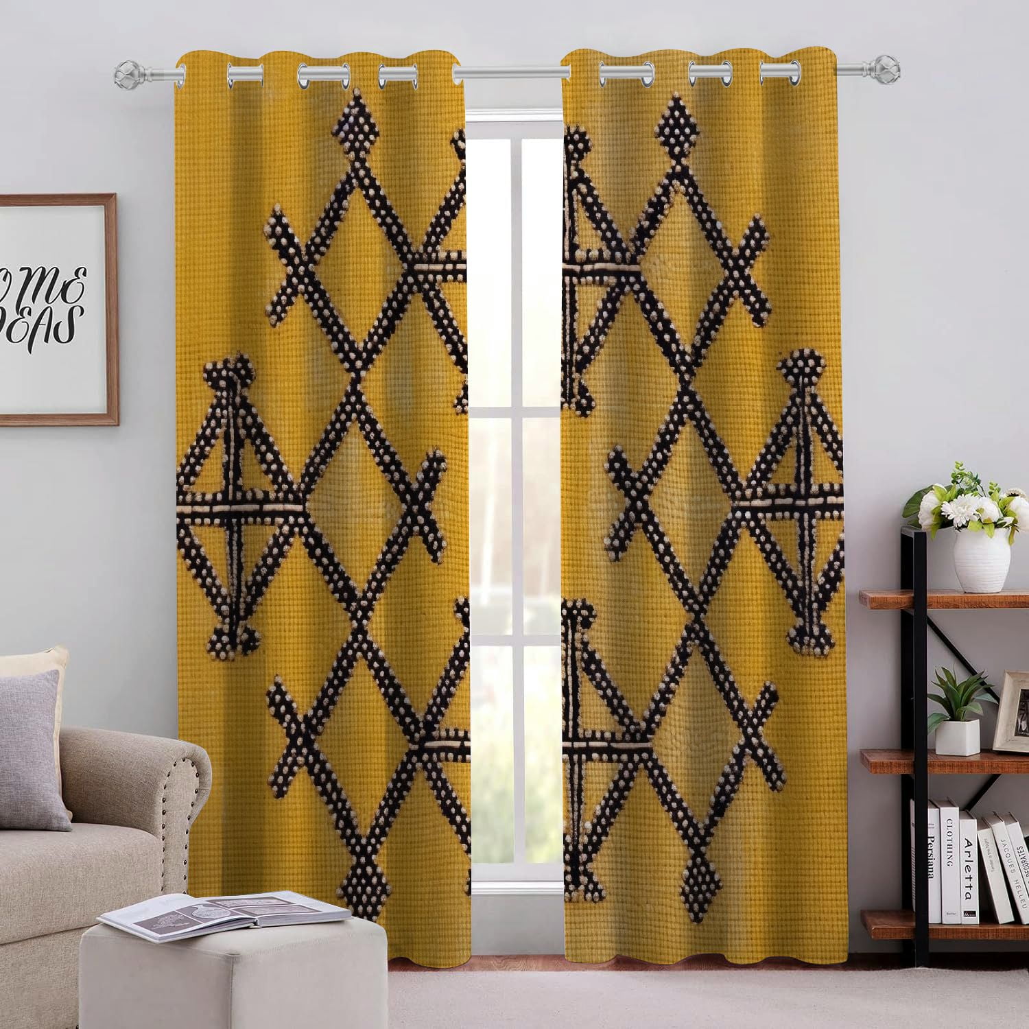 JEUXUS Cross Stitch Perforated Blackout Curtains 2 Pack - Light ...