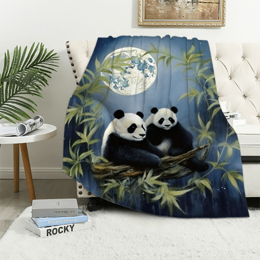 JEUXUS Custom Blanket with Name Text,Animal Moon Panda Super Soft Throw ...