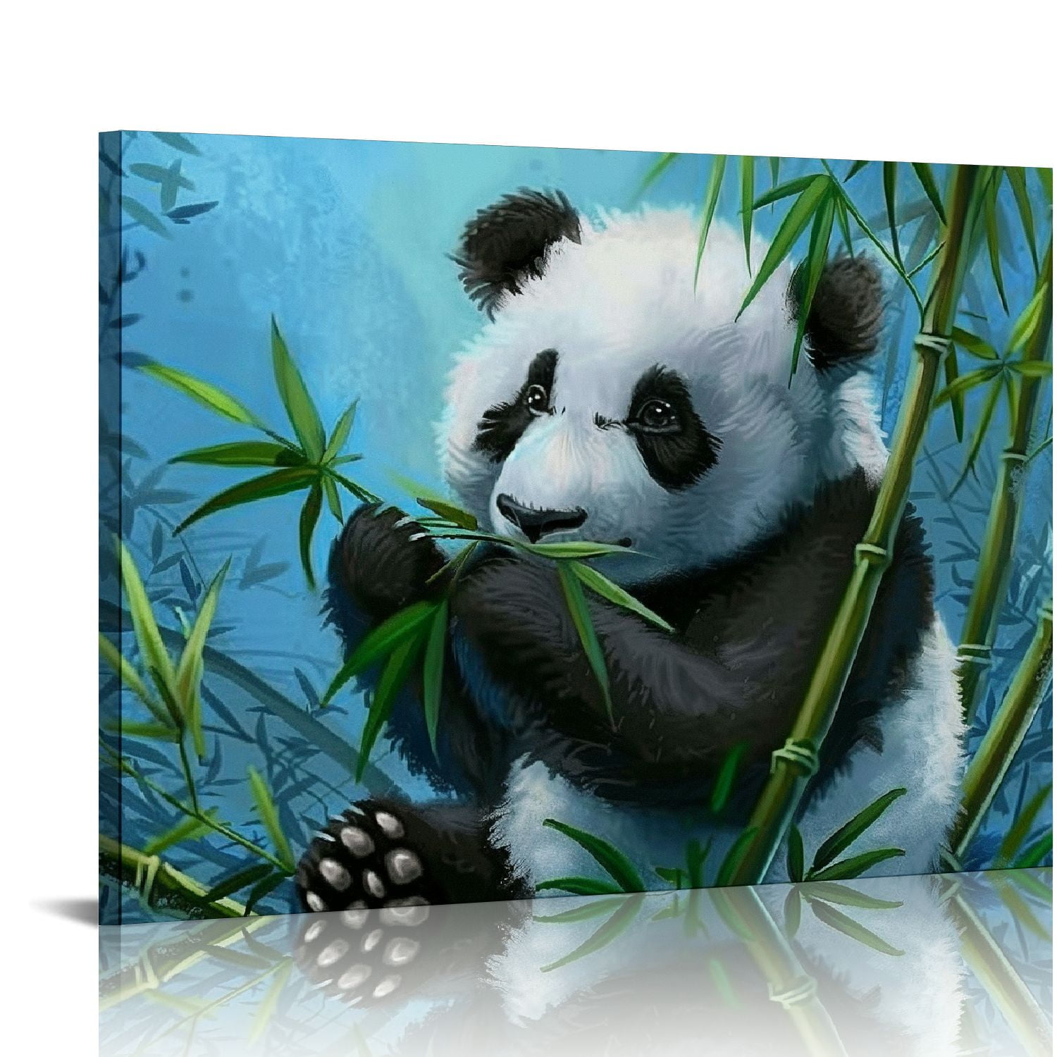 JEUXUS Cute Animal Canvas Wall Art Baby Panda Playing with Flower ...