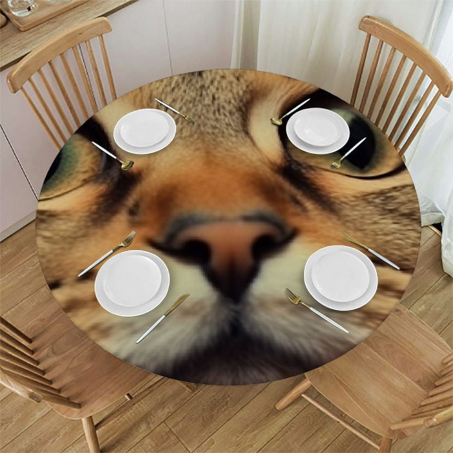JEUXUS Cute Animal Cat Round Table Cover Fitted Outdoor Tablecloth Home ...