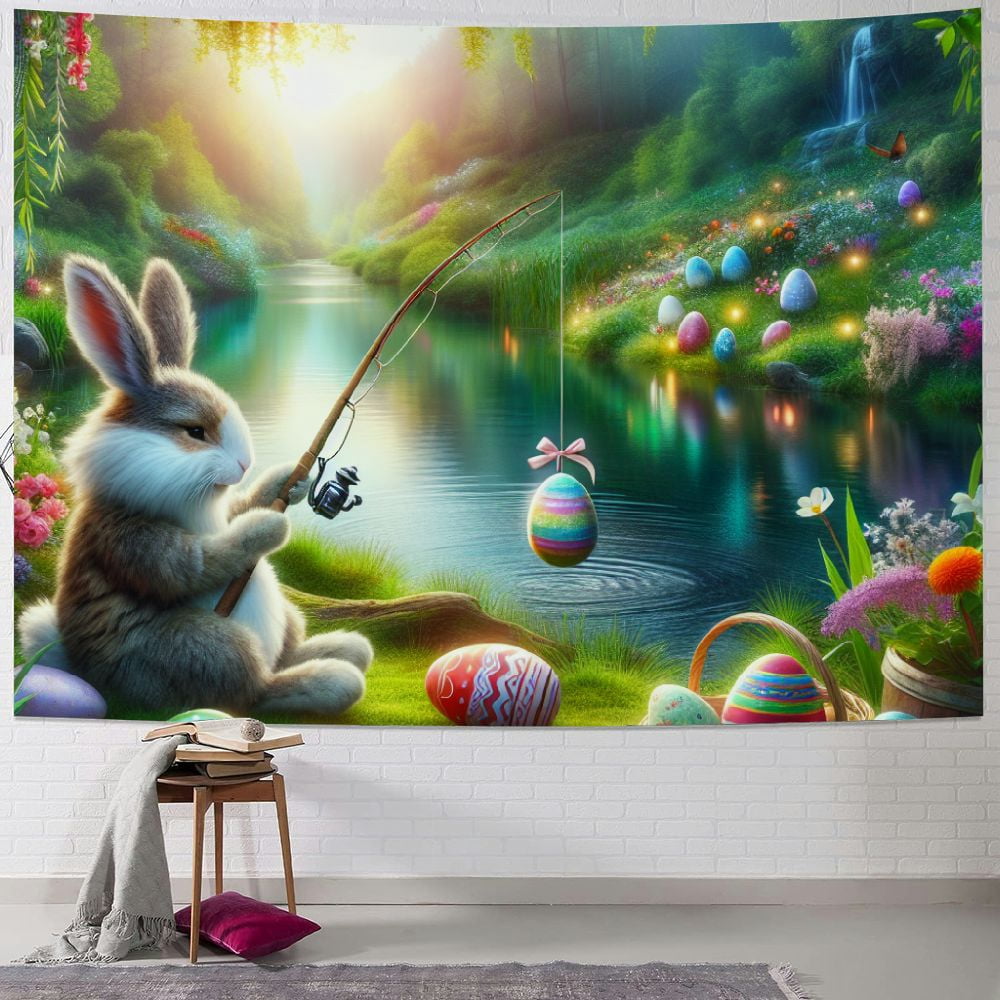 JEUXUS Cute Bunny with Umbrella Easter Wall Art Tapestry (Multiple SKUs ...