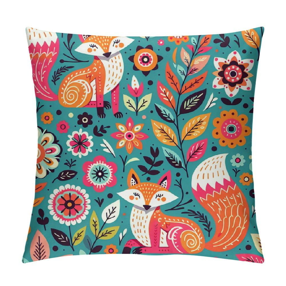 JEUXUS Cute Cartoon Fox and Birds Pillow Covers Short Plush Pillowcase ...