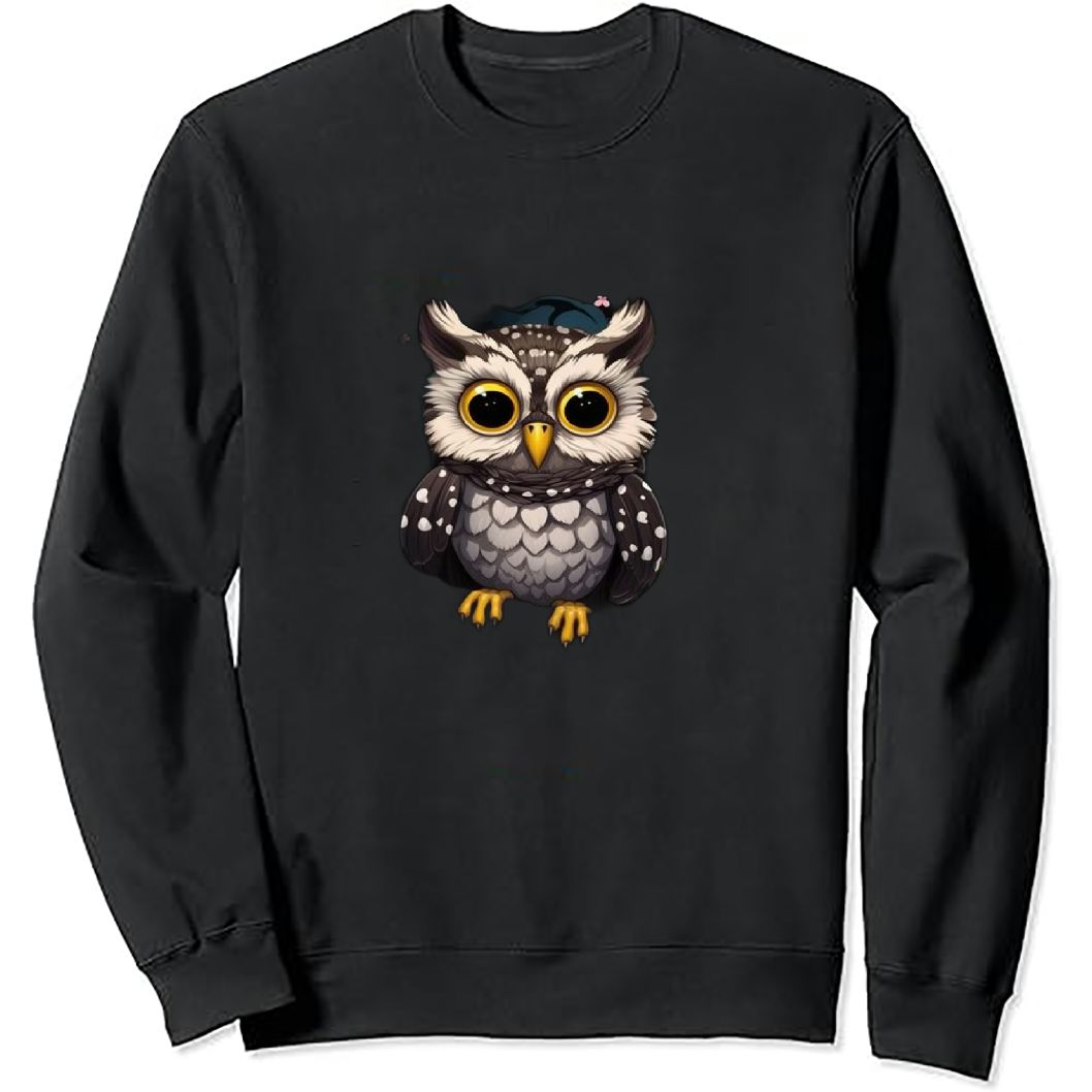 JEUXUS Cute Cartoon Owl Print Sweatshirts for Women-Casual Long Sleeve ...