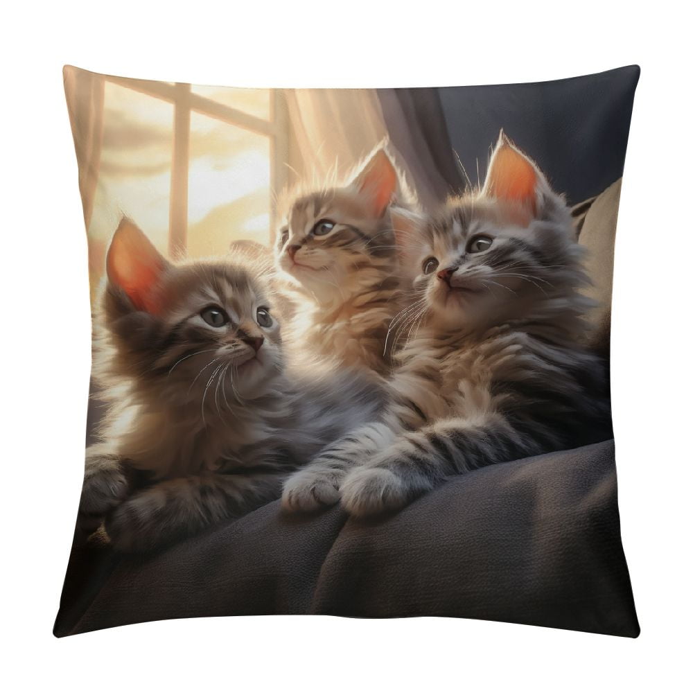 JEUXUS Cute Cats Decorative Throw Pillow Cover Case, Kittens Family ...