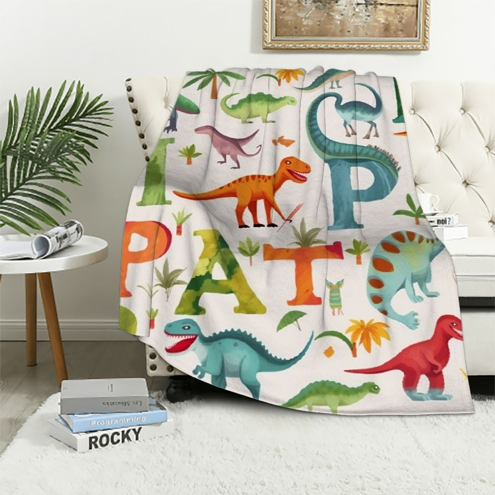 JEUXUS Cute Dinosaur Blanket for Boys Kids Alphabet Dinosaur Throw ...