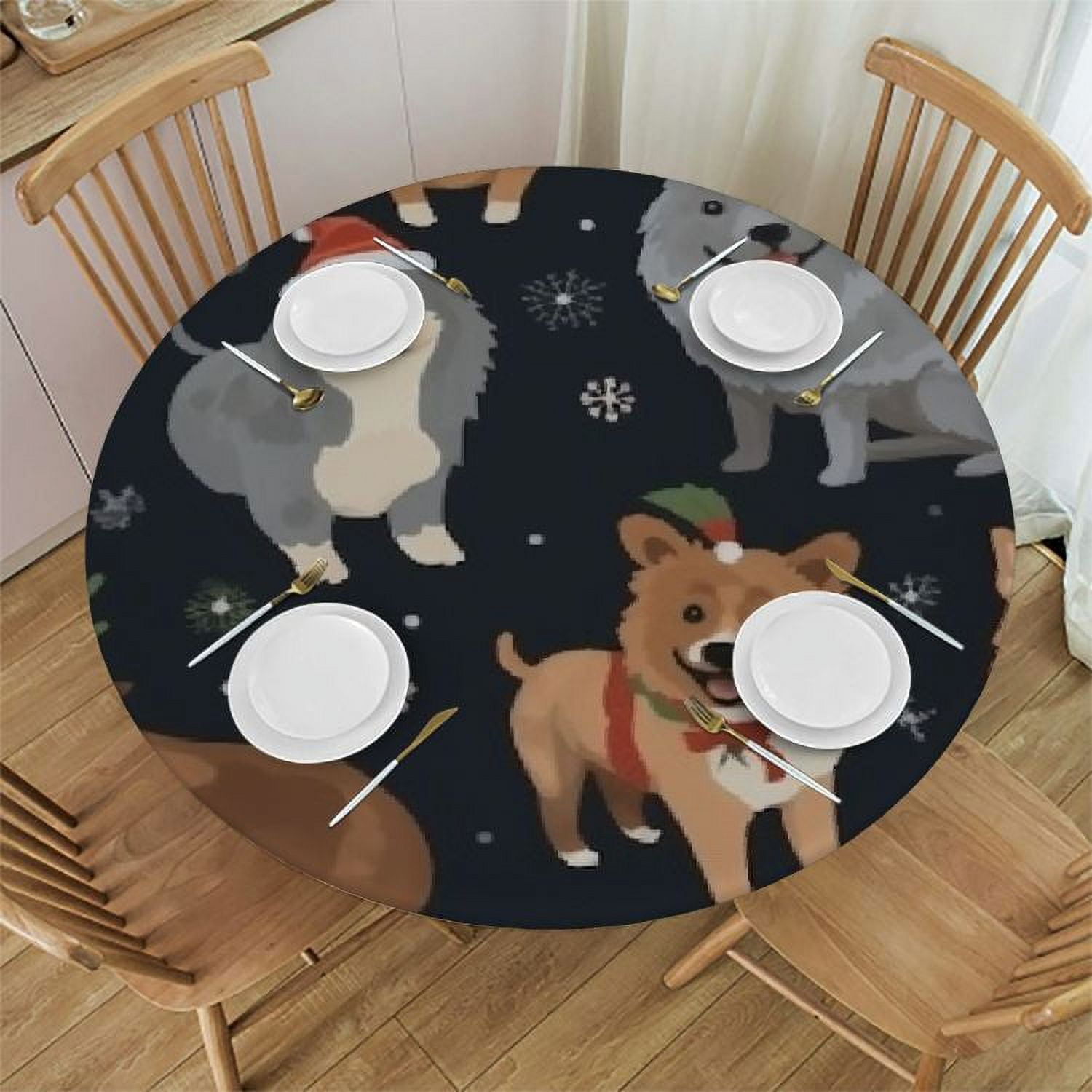 JEUXUS Cute Dogs Round Table Cover Cloth White Lace Indoor Picnic Table ...