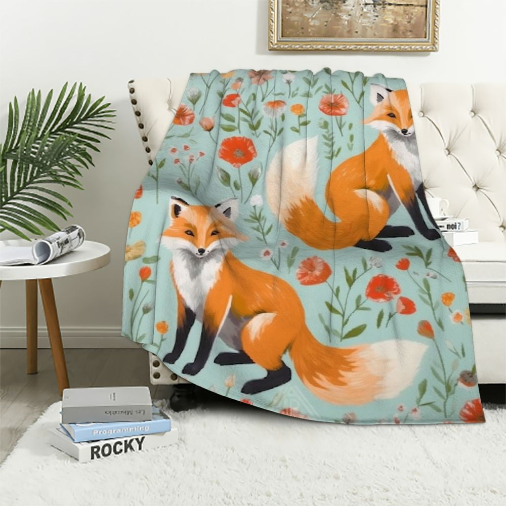JEUXUS Cute Fox Throw Blanket Soft Cozy Plush Blanket, 3D Printed ...