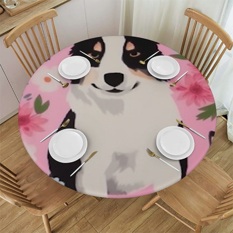 JEUXUS Cute Husky Dogs Puppy Pink Rose Flowers Florals Print Tablecloth ...