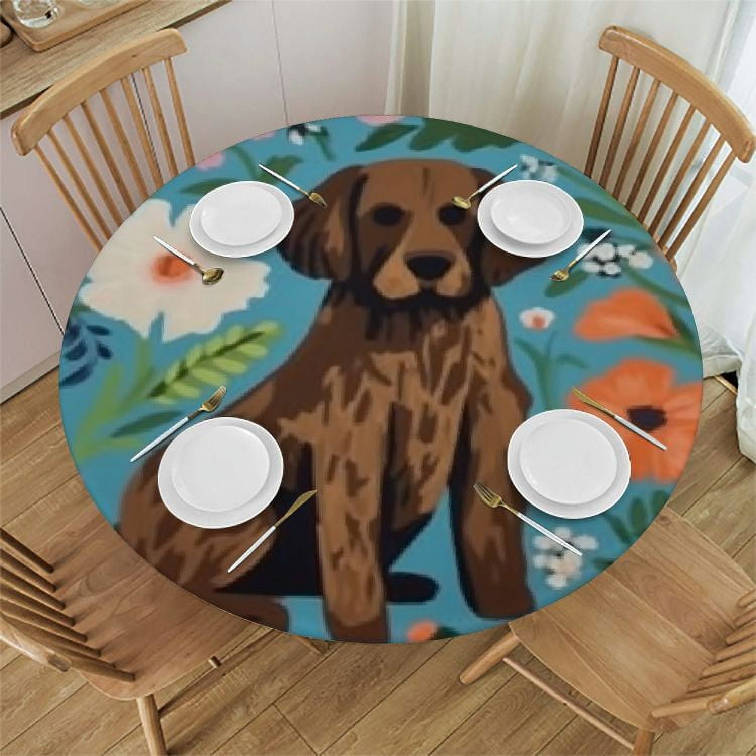 RUIYC Cute Dogs Flowers Floral Print Tablecloth with Lace Trim Free ...