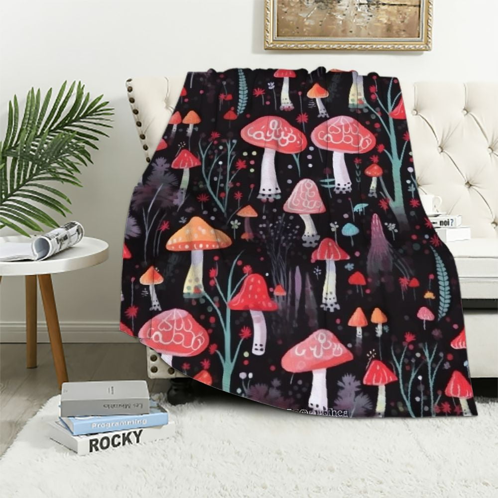 JEUXUS Cute Mushroom Throw Blanket Gift for Kids Adults Red Mushroom ...