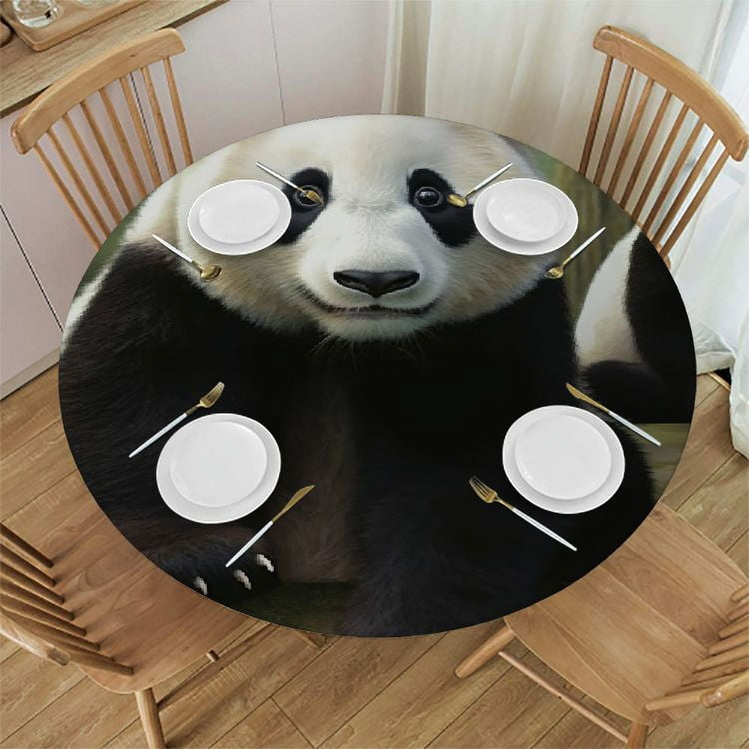 JEUXUS Cute Panda Printed Round Tablecloth Elastic Fitted Table Cover ...