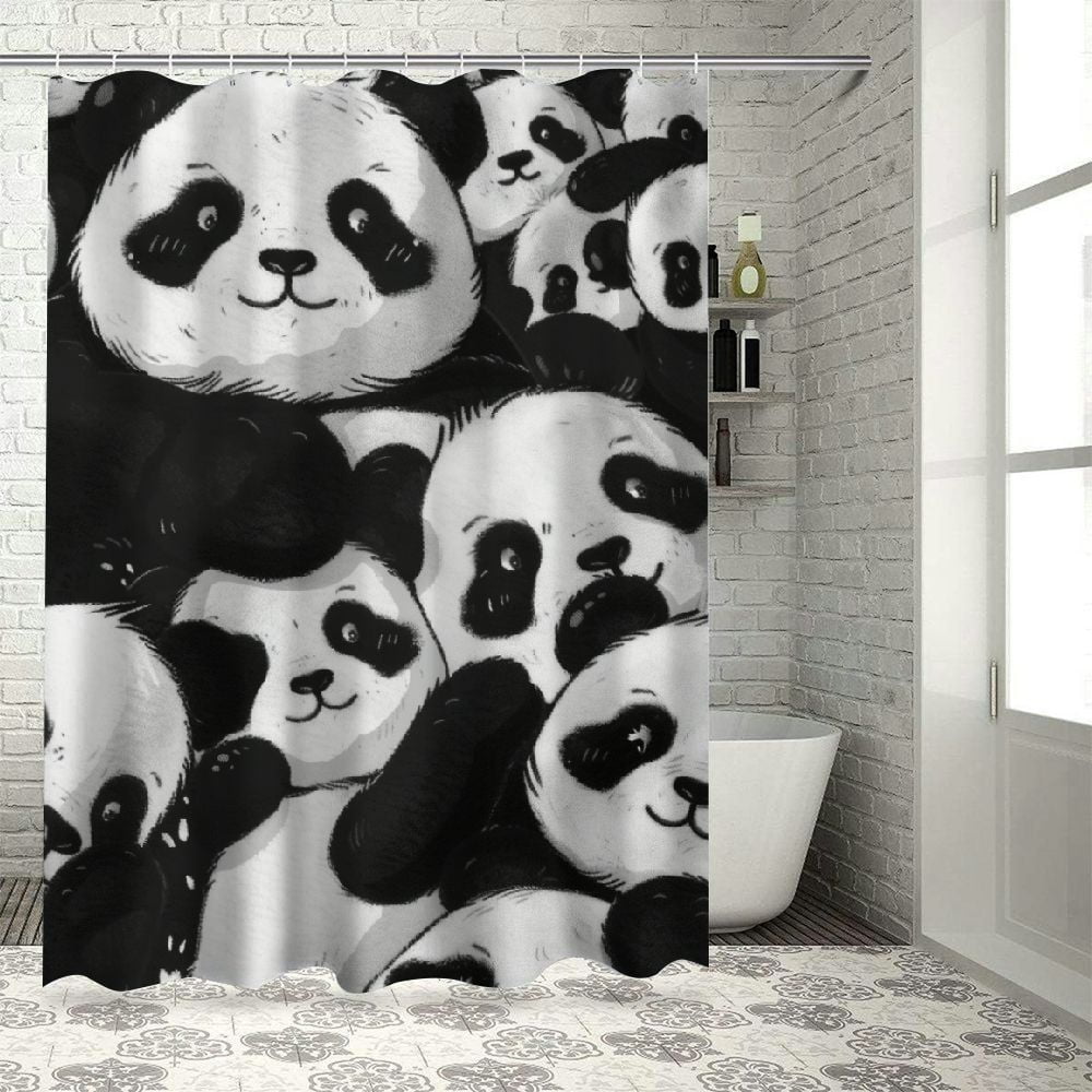JEUXUS Cute Panda Throw Cartoon Pandas Pattern Shower Curtain for ...