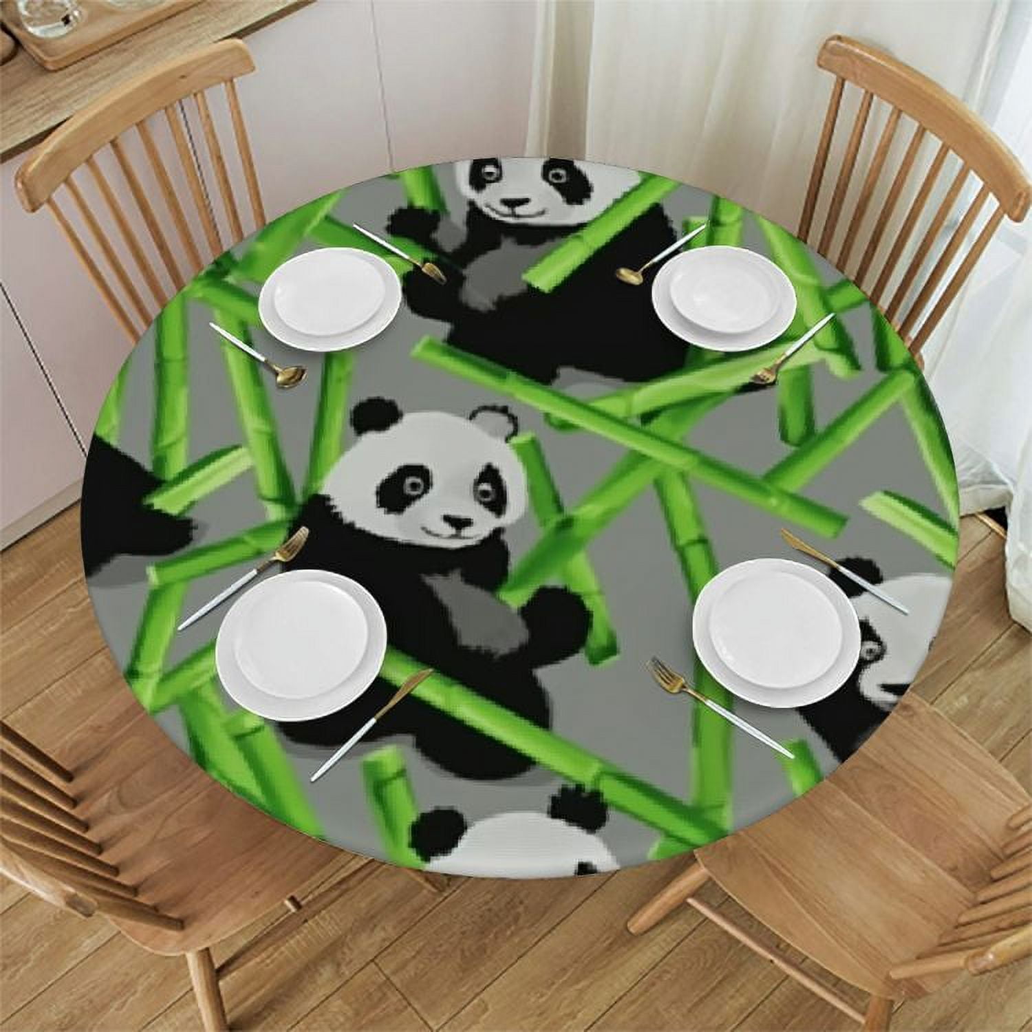 JEUXUS Cute Pandas Fitted Round Tablecloth with Elastic Edge Waterproof ...
