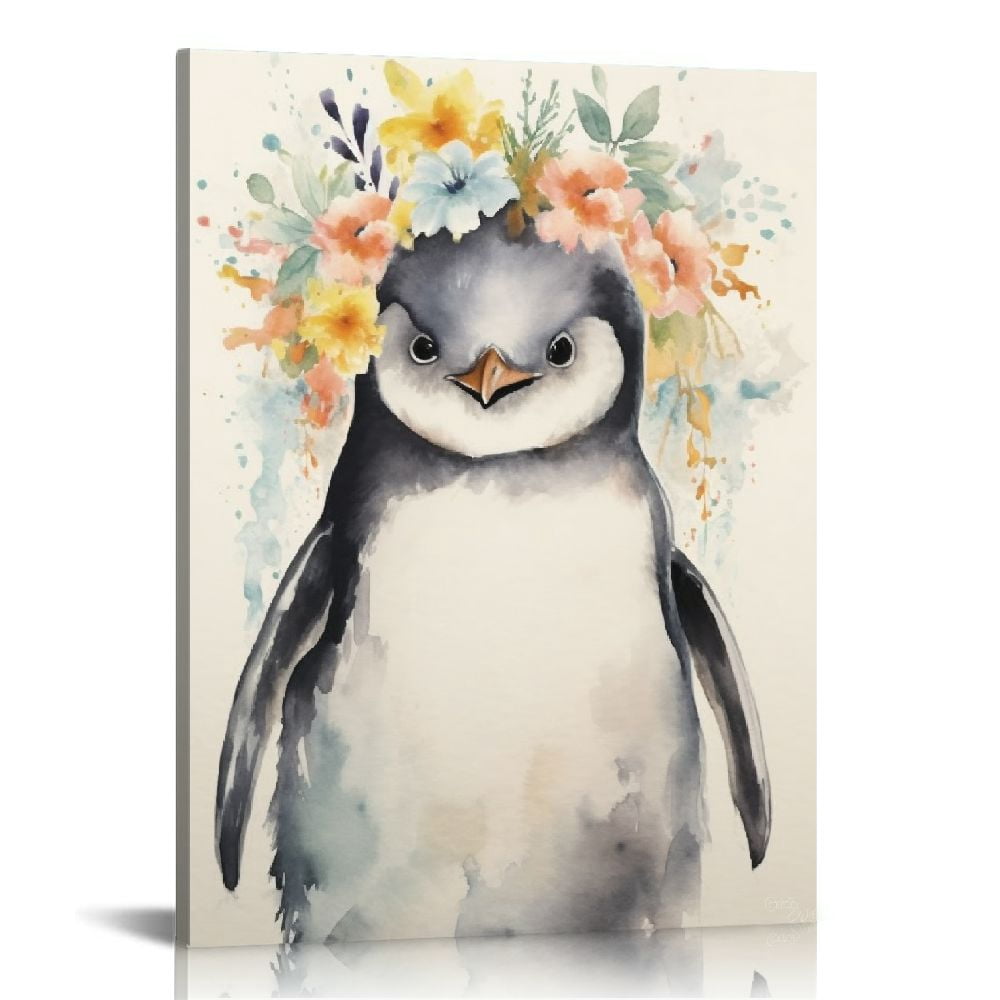 JEUXUS Cute Penguin Baby Canvas Wall Art Décor Abstract Watercolor ...