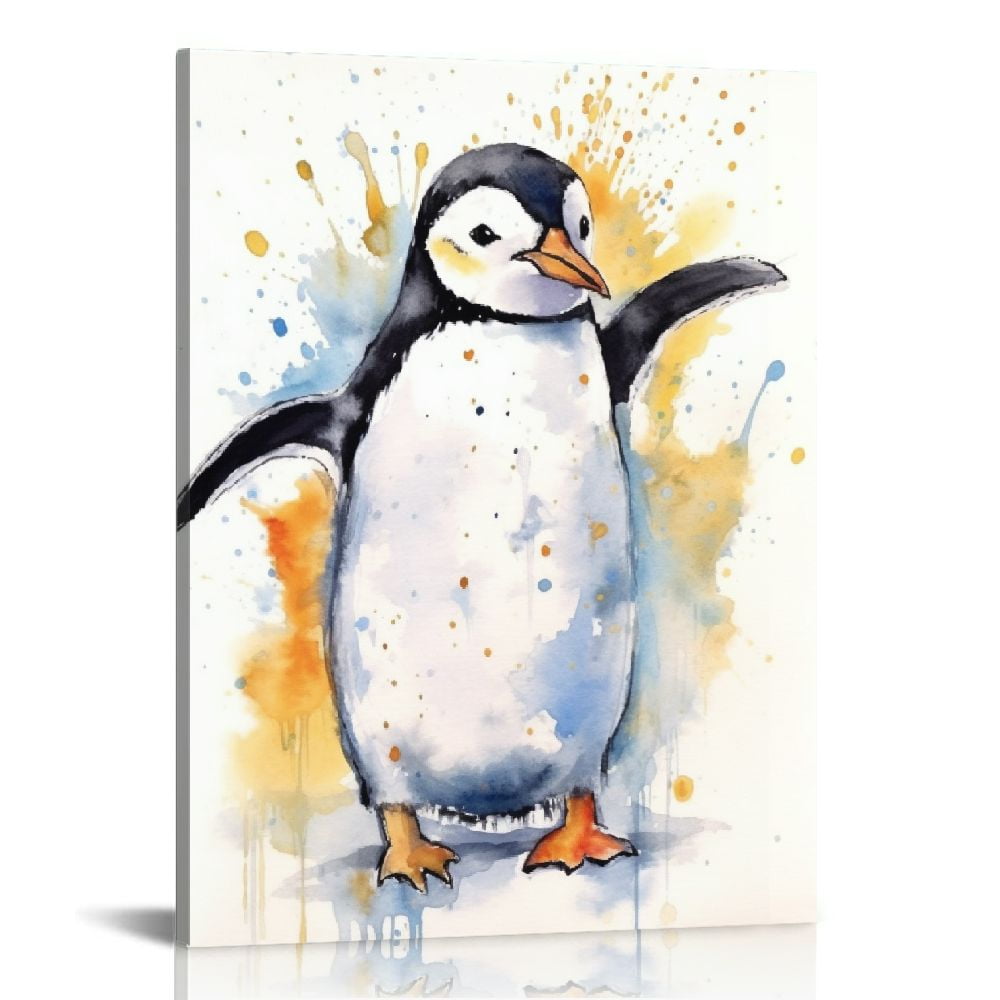 JEUXUS Cute Penguin Baby Canvas Wall Art Décor Abstract Watercolor ...