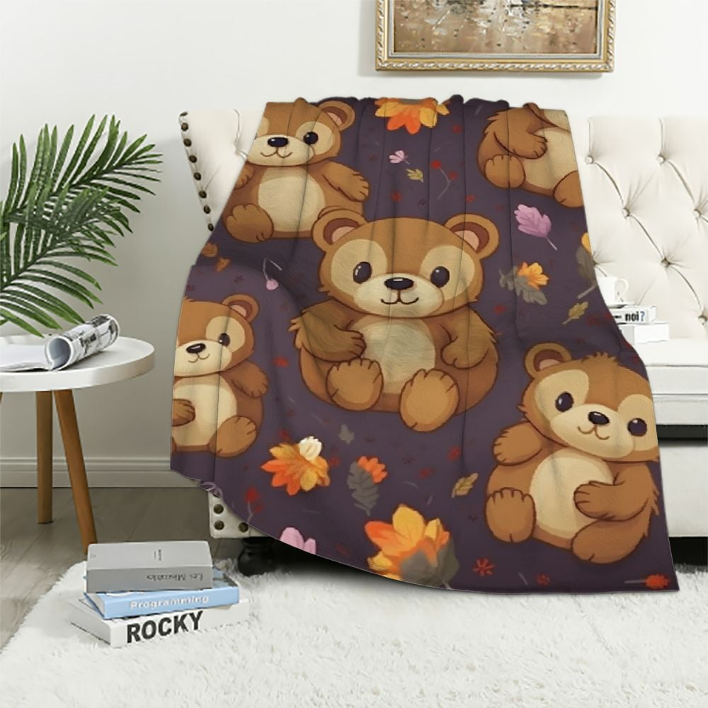 JEUXUS Cute Teddy-Bear Throw Blanket Ultra Soft Warm All Season Bear ...