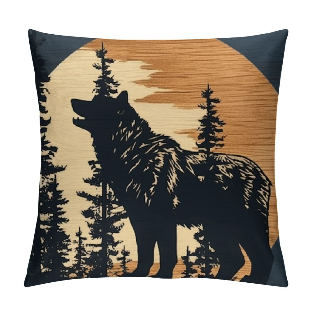 JEUXUS Cute Wolf Throw Pillow Covers for Couch Sofa Bed,Wolves Howling ...