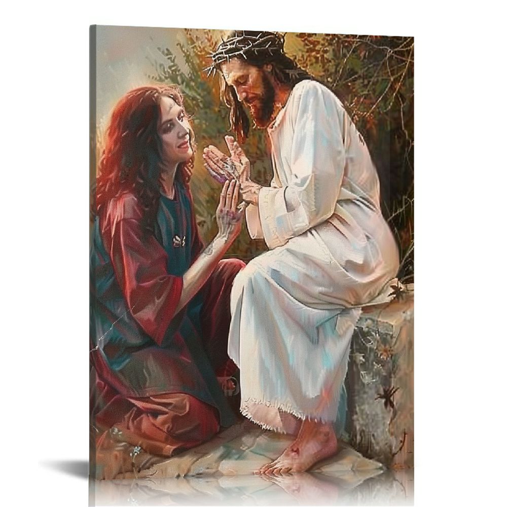 JEUXUS Cynken Jesus Christ and Girl Canvas Wall Art Religious Spiritual inspirational ...