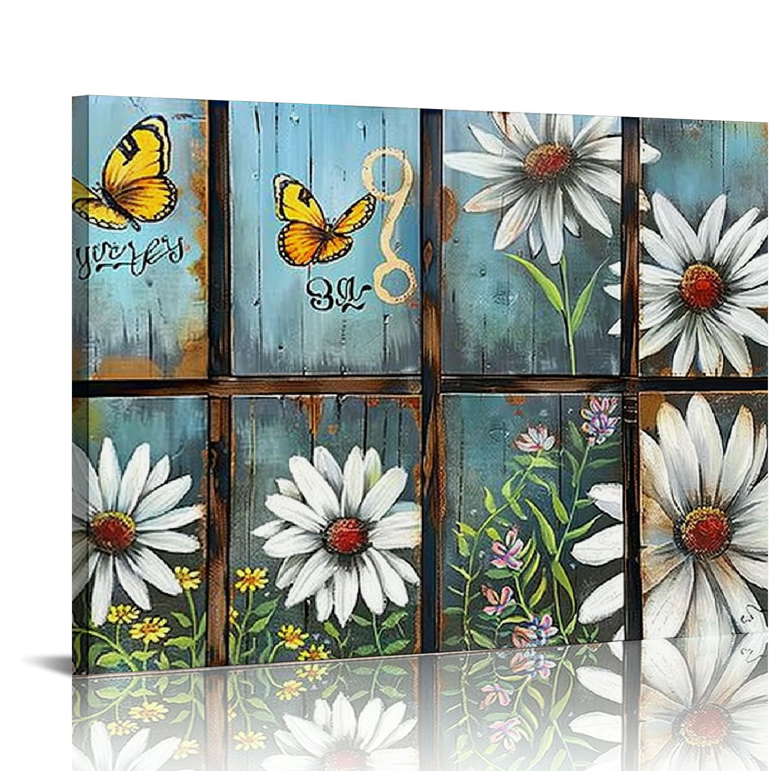 JEUXUS Daisy Wall Decor Rustic Flower Wall Art Farmhouse Window Daisies ...