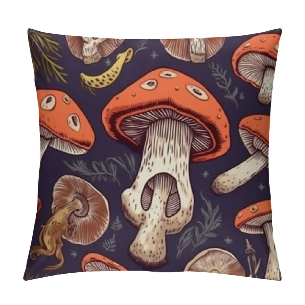 Jeuxus Dark Mushroom Dream Forest Throw Pillow Case Pillow Cover Square