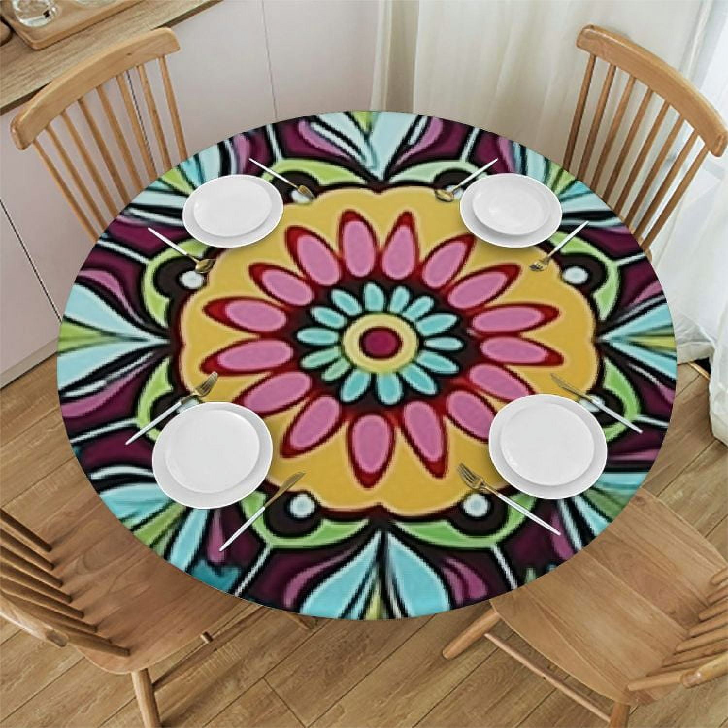 JEUXUS Decorative Farmhouse Kitchen Tablecloth Retro Datura Geometric ...