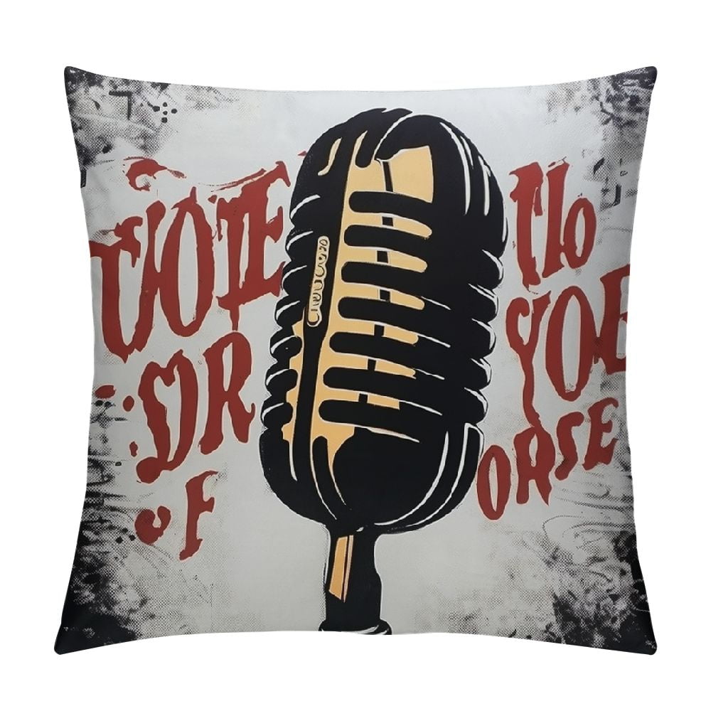 JEUXUS Decorative Pillow Covers Mic Hand Drawn 90 Badge Hipster ...
