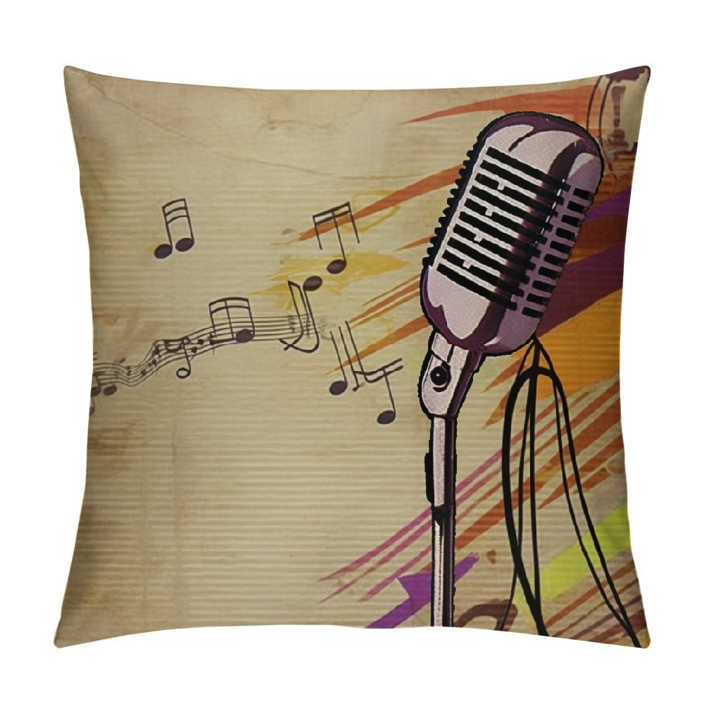 JEUXUS Decorative Square Throw Pillow Cover Old Retro Disco Music ...