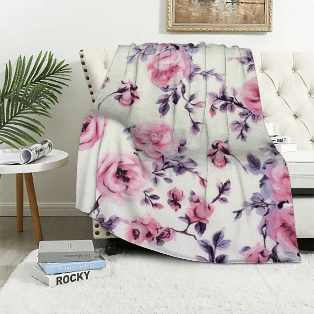 RUIYC Decorative Throw Blankets: Soft Plush Rose Floral Accent for ...