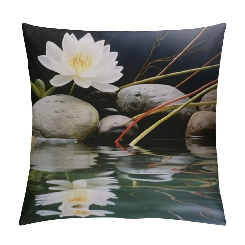 JEUXUS Decorative Throw Pillow Cover Asian Zen Stone, Pillow Covers ...