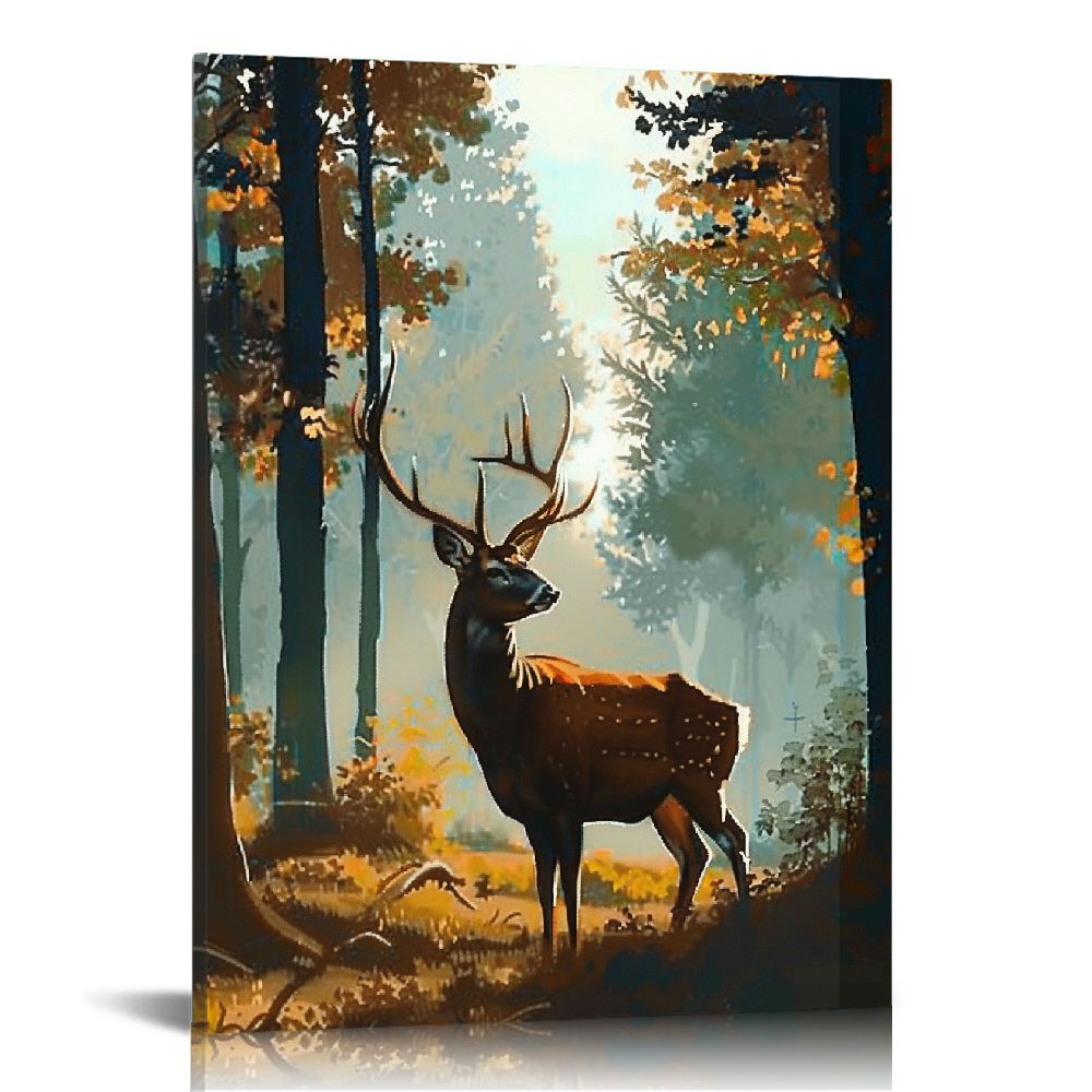 JEUXUS Deer Wall Art Framed Deer in Forest Pictures Canvas Wall Art ...
