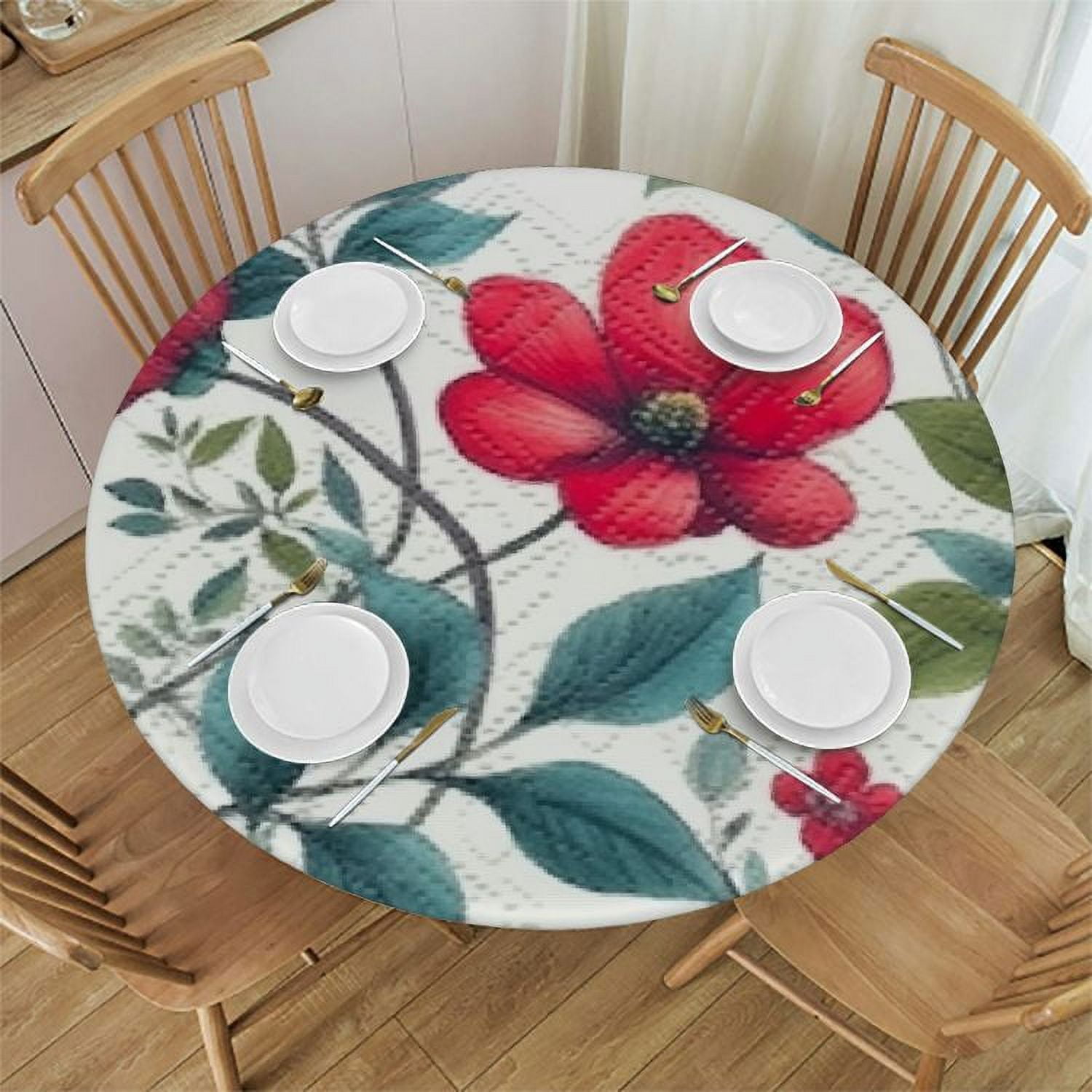 JEUXUS Deluxe Elastic Edged Flannel Backed Vinyl Fitted Table Cover ...