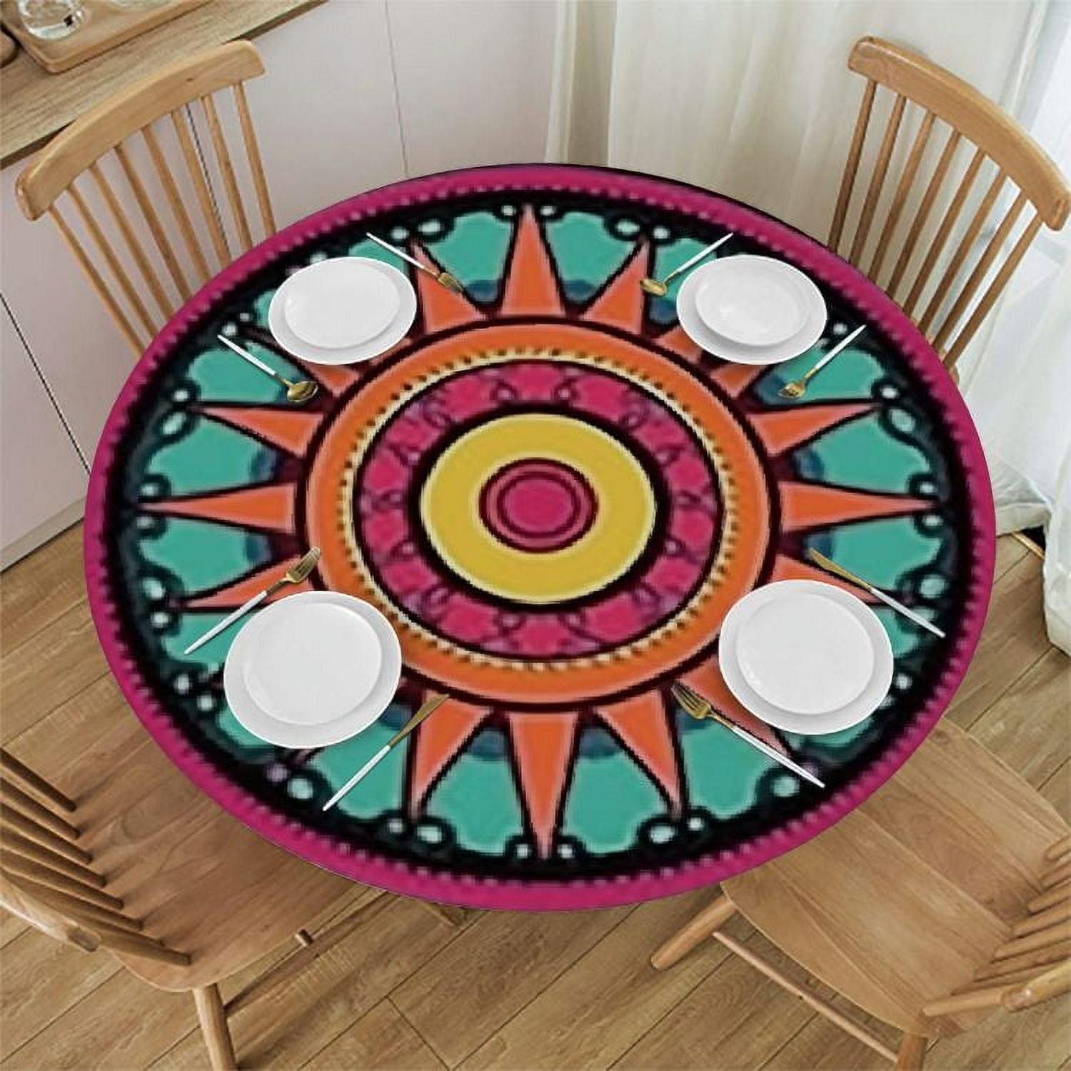 JEUXUS Dinner Decoration Washable Table Cover Retro Datura Geometric ...