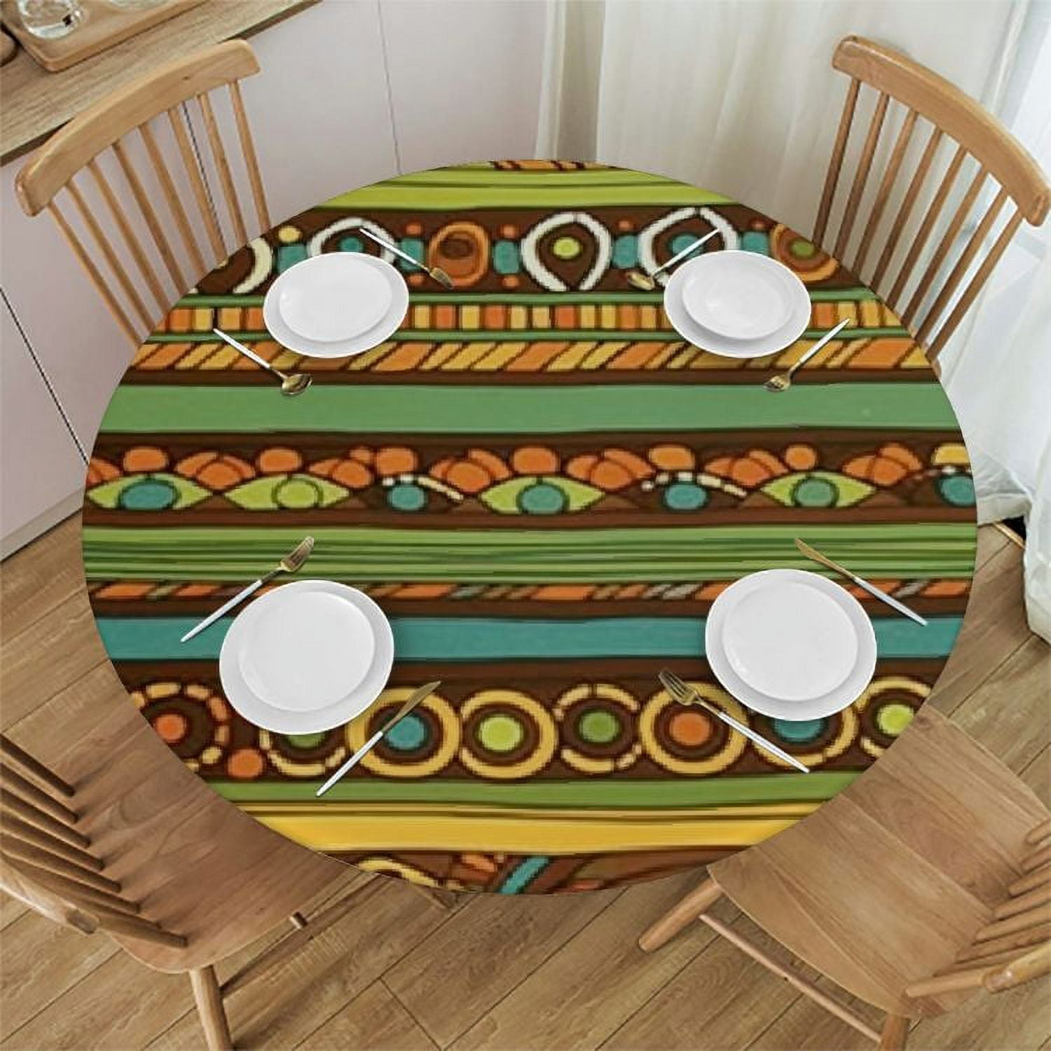 JEUXUS Dinner Decoration Washable Table Cover Tribal Style Motif with ...