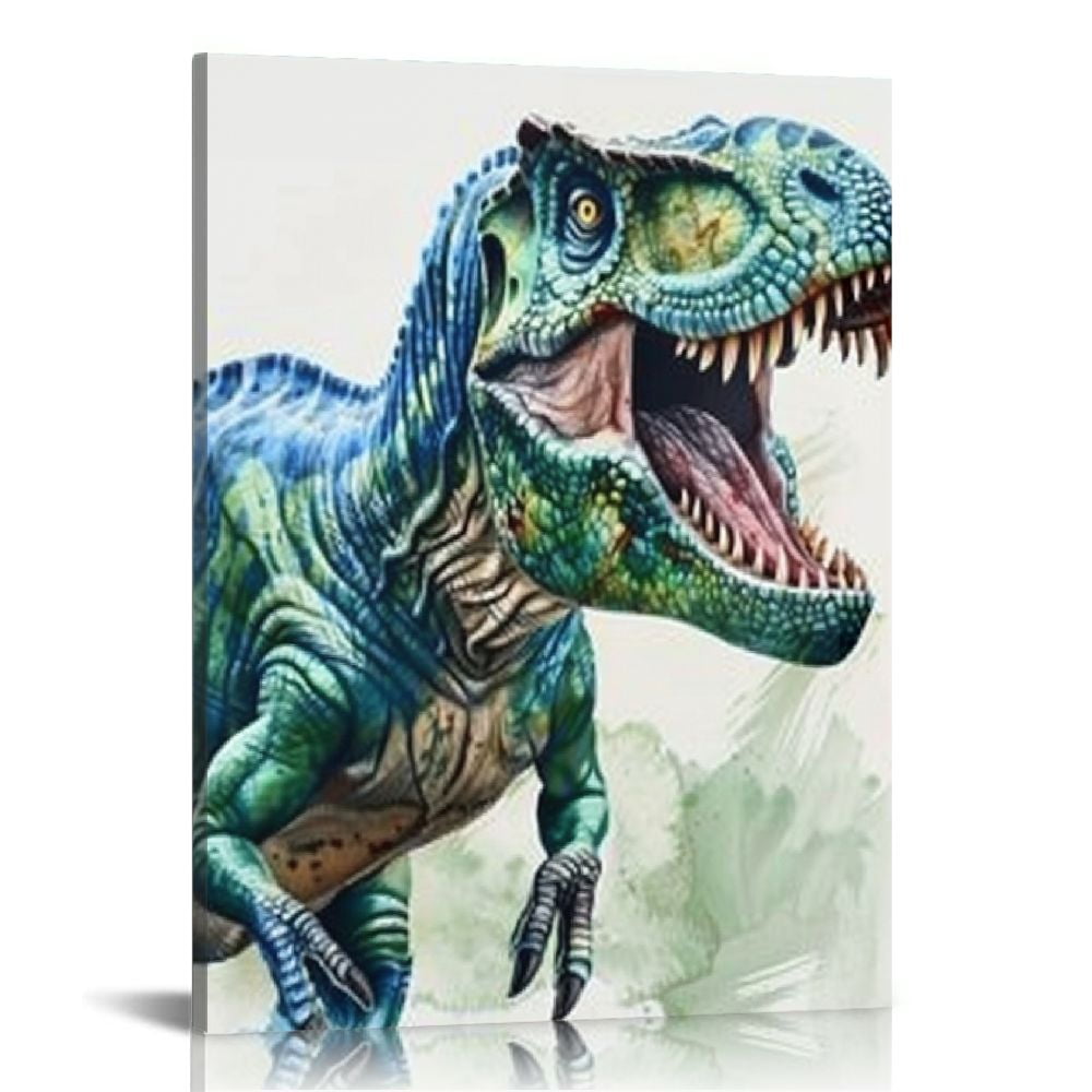 JEUXUS Dinosaur Canvas Wall Art Print Watercolor Cute Animal Artwork ...