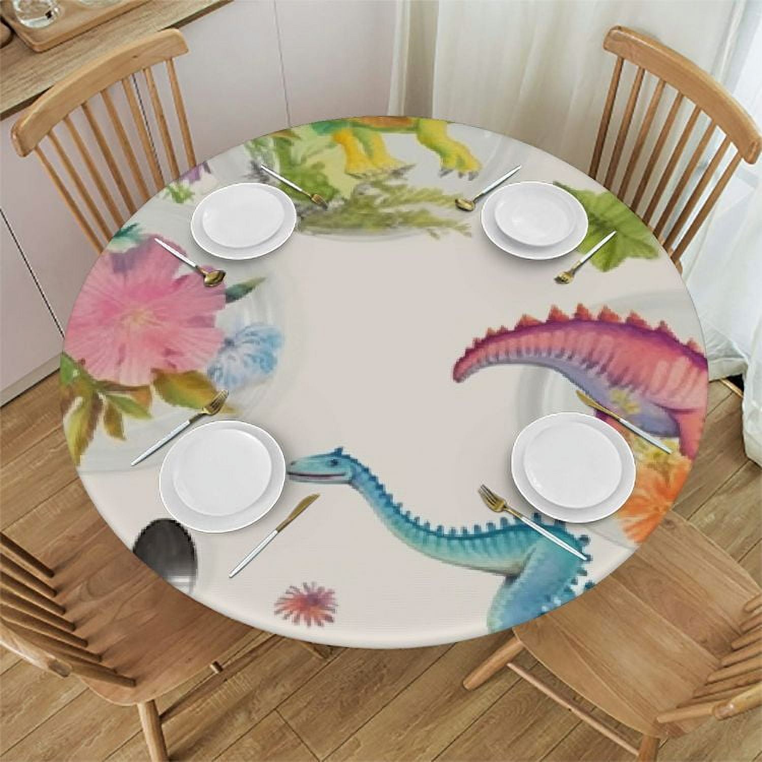 JEUXUS Dinosaurs Tablecloth Cute Cartoon Watercolor Dino Waterproof Oil ...