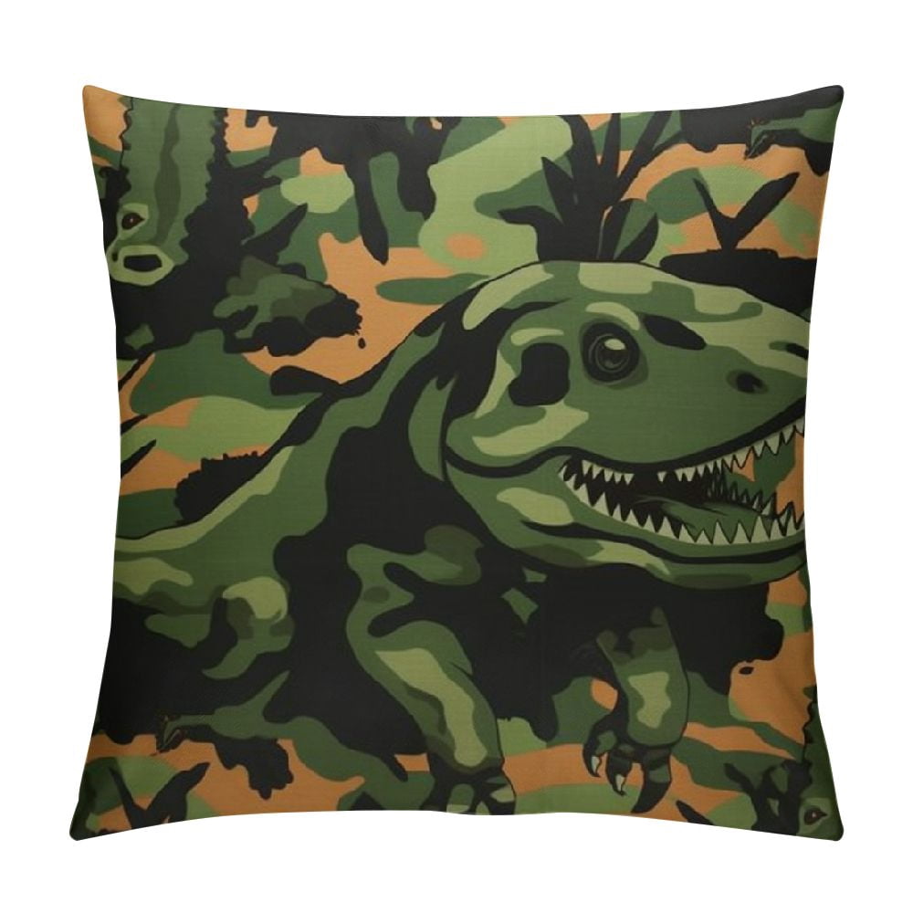 JEUXUS Dinosaurs Throw Pillow Cover Camouflage Army Dinos Pattern Green ...