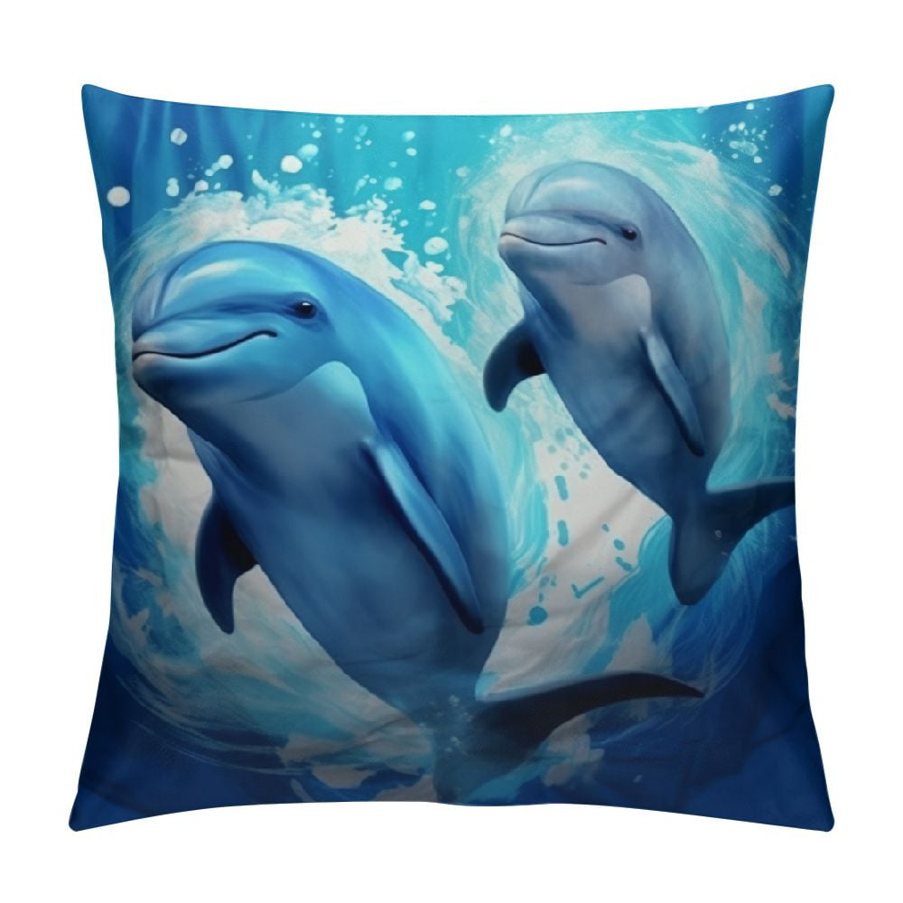 JEUXUS Dolphins Bed Pillow Covers, Lovely Ocean Dolphin Decorative ...