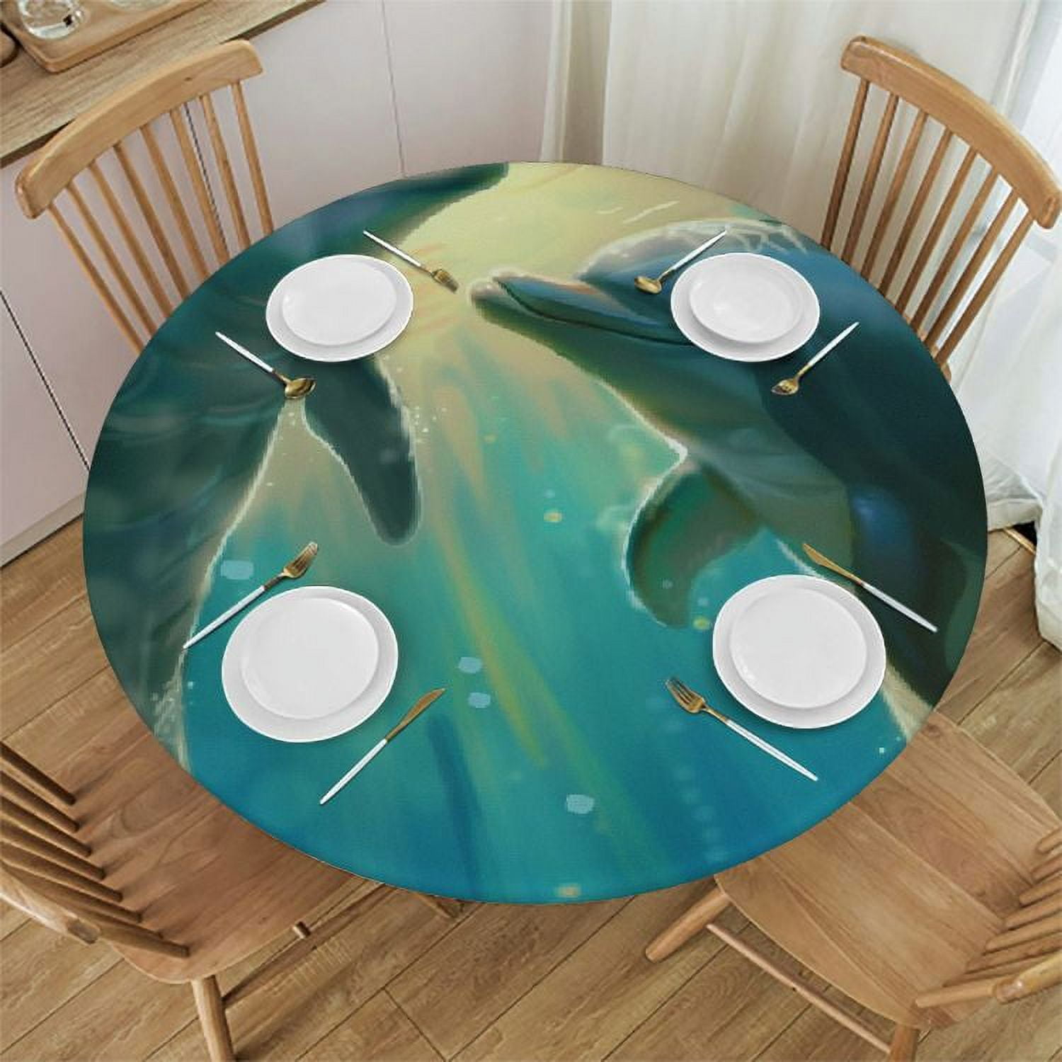 JEUXUS Dolphins Round Tablecloth with Elastic Fitted Picnic Table Cover ...