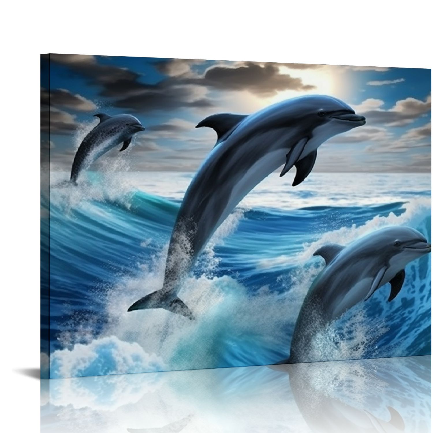 JEUXUS Dolphins Wall Art Jumping Dolphin Canvas Pictures Black White ...
