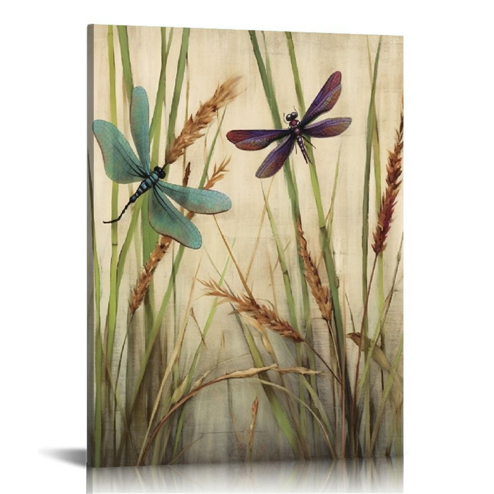 JEUXUS Dragonfly Canvas Wall Art Decor Vintage Insect Dragonflies Dandelion Picture Print on ...