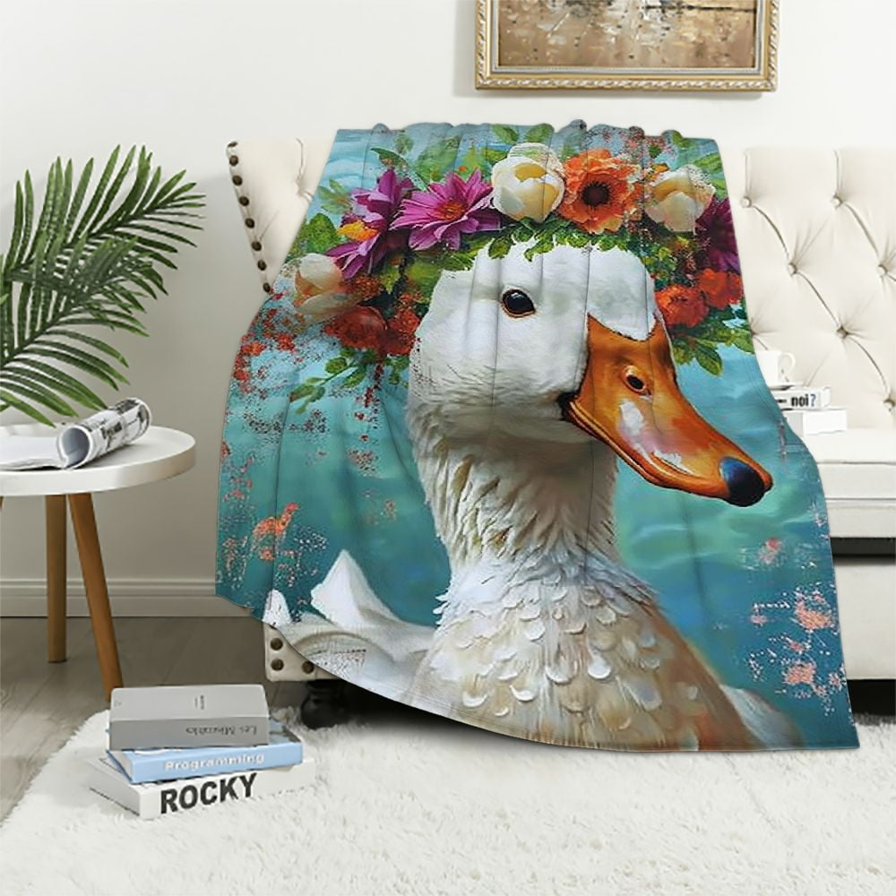 JEUXUS Duck Blanket Duck Gifts for Girl Men Floral Duck Throw Blanket ...