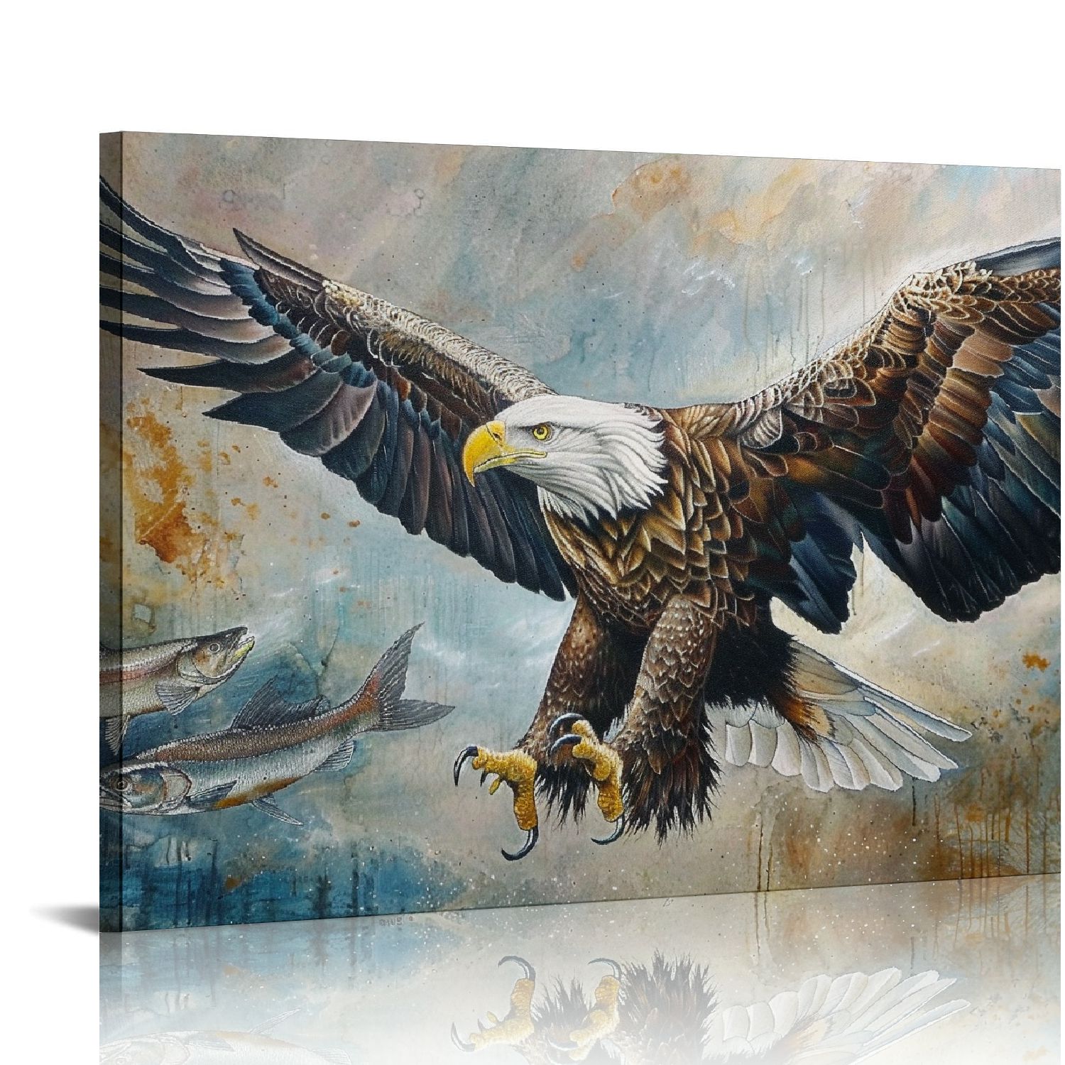 JEUXUS Eagle Canvas Wall Art Vintage Flying Bald Eagle Pictures ...