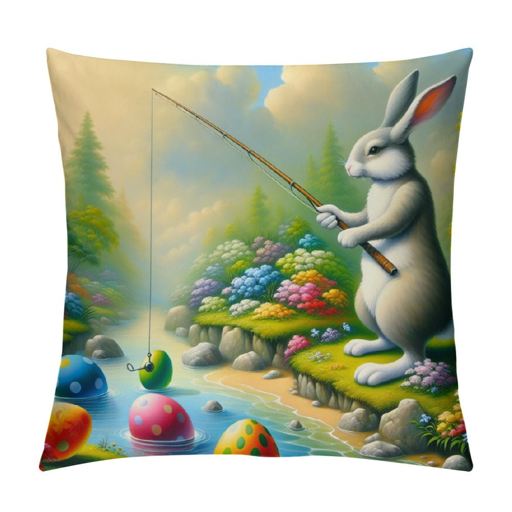 JEUXUS Easter Bunny Is Fishing Short Plush Pillowcase (Universal 1 ...