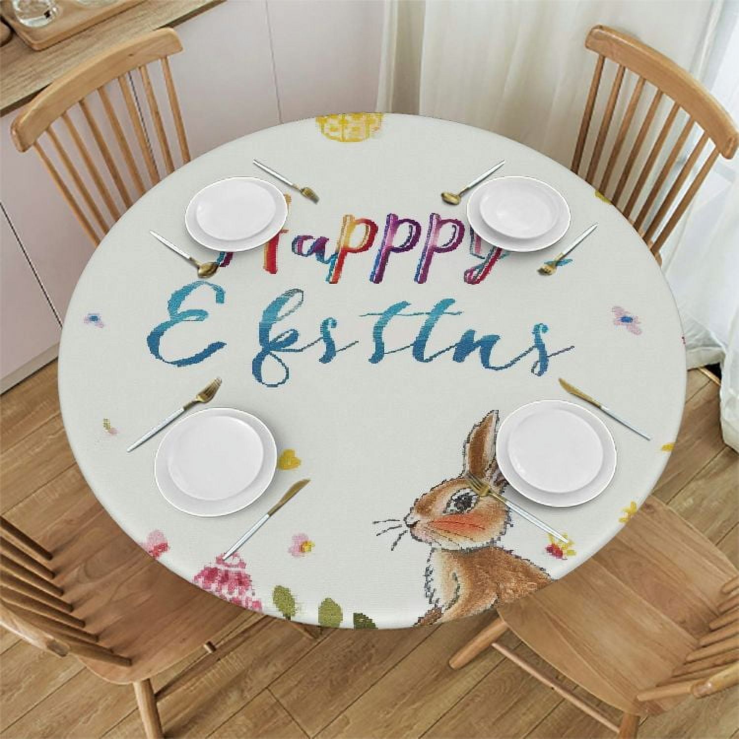 JEUXUS Easter Round Tablecloth, Happy Easter Table Cloth for Round ...