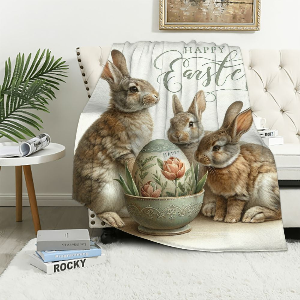 JEUXUS Easter with Cute Bunny and Flower Wreath for Spring Decor ...